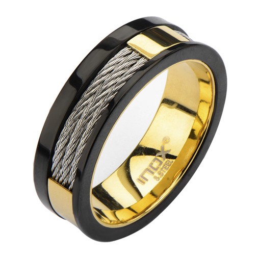 Inox IP Gold & Inlayed Cables Ring FR1026